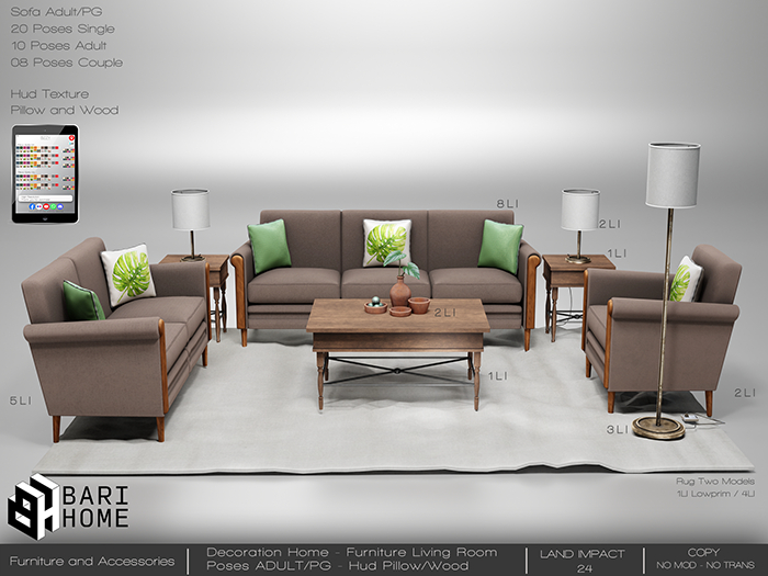Second Life Marketplace - [BARI HOME] Alphonsine Furniture Set - Brown
